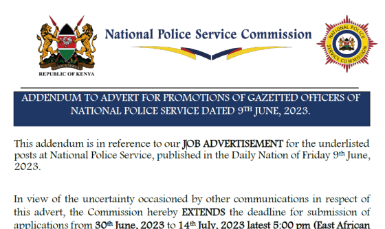 Addendum to Advert for Promotions of Gazetted officers of NPS ...