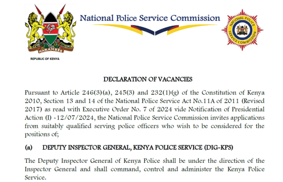 Vacancy in the positions of Deputy Inspector General of Police (DIG-KPS ...